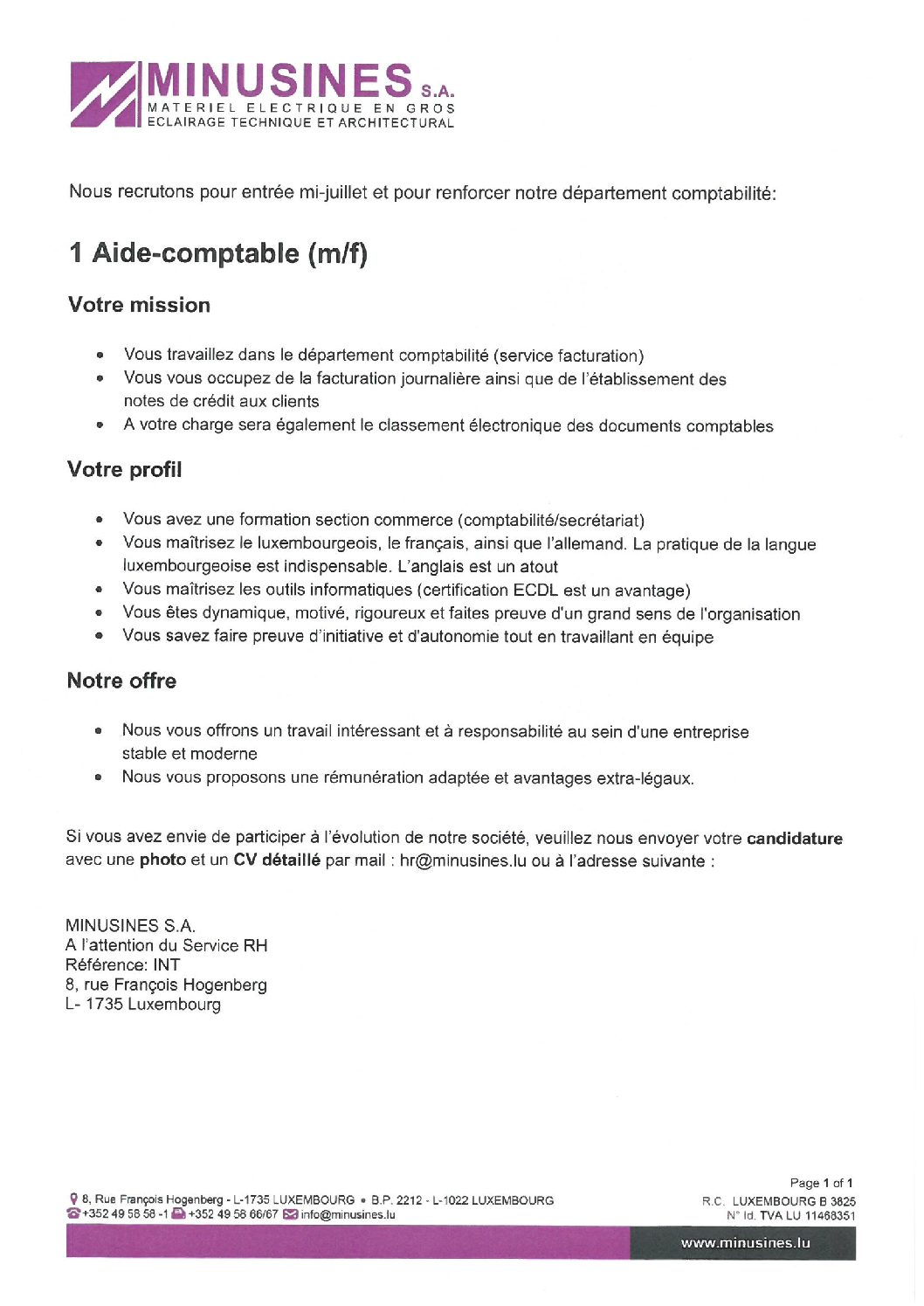 Description de poste_ aide comptable – Minusines S.A. Description de poste_ aide comptable – Minusines S.A.