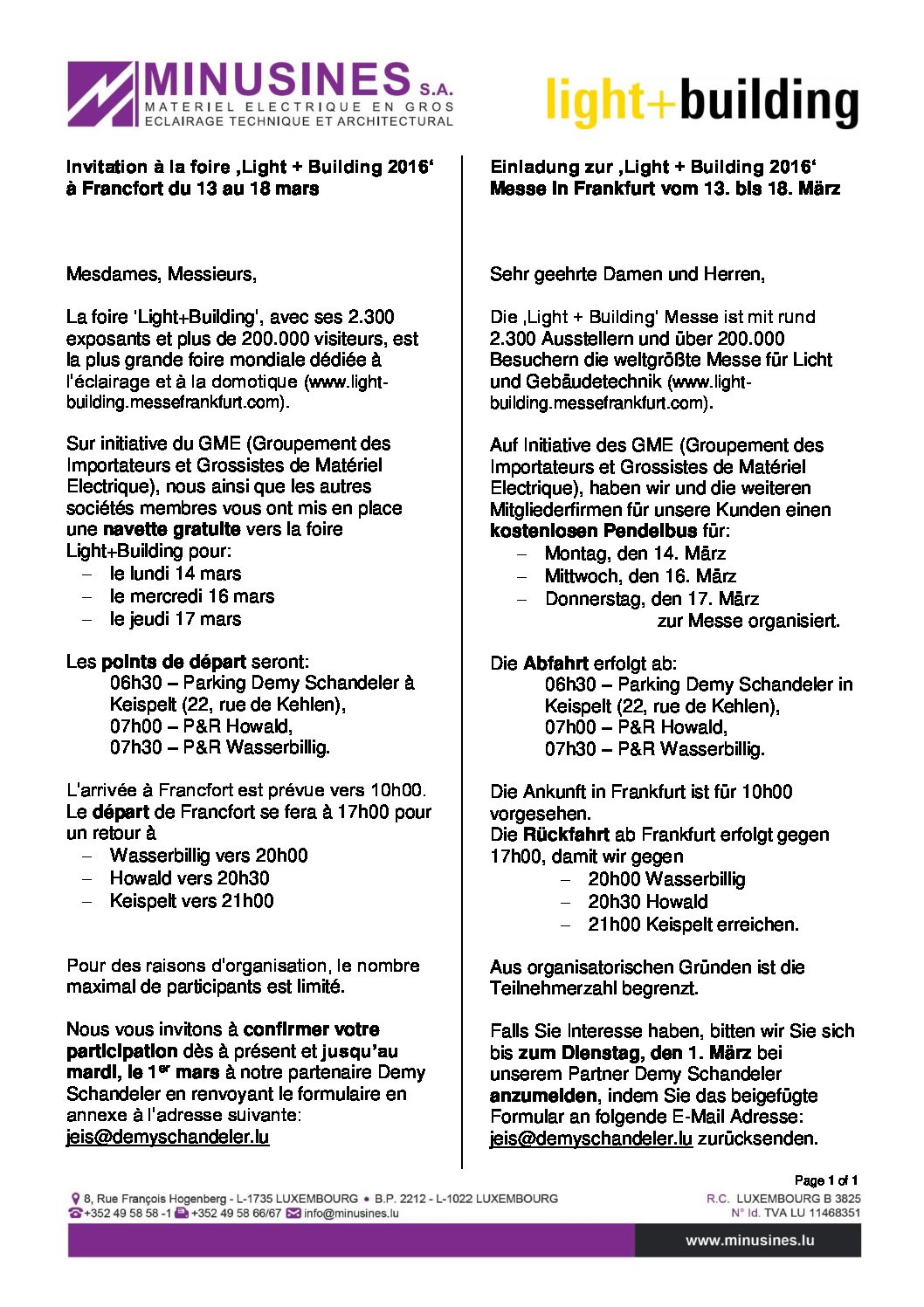 Invitation_Einladung Light + Building – Minusines S.A.